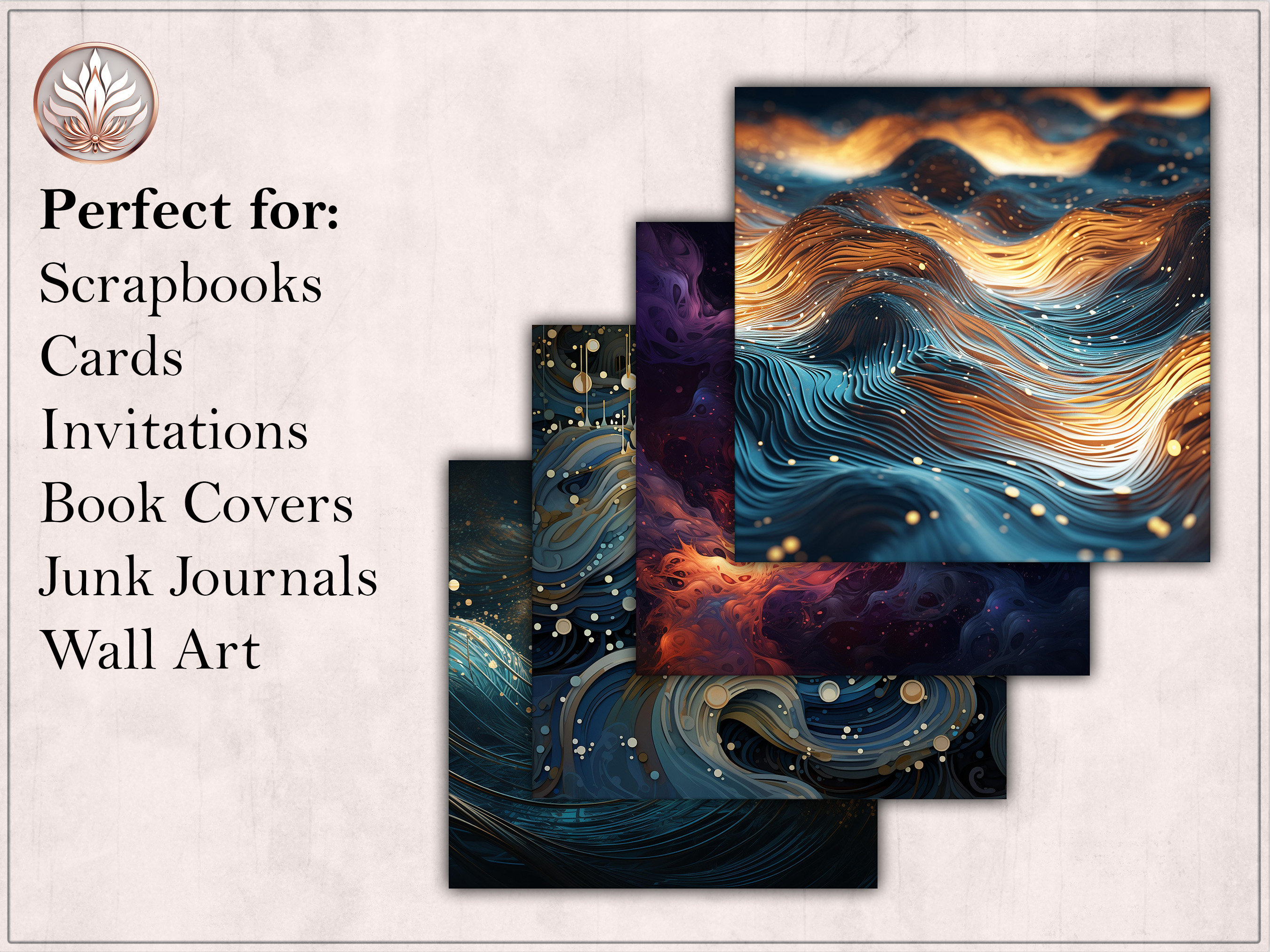 Golden Ocean Waves Digital Paper Pack, Gilded Tidal Patterns, Lustrous ...