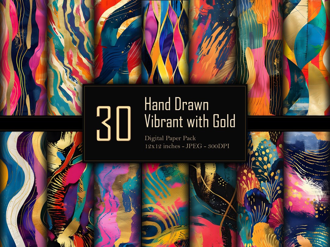 Hand Drawn Vibrant Designs With Gold, Commercial Use, 300 DPI - Etsy