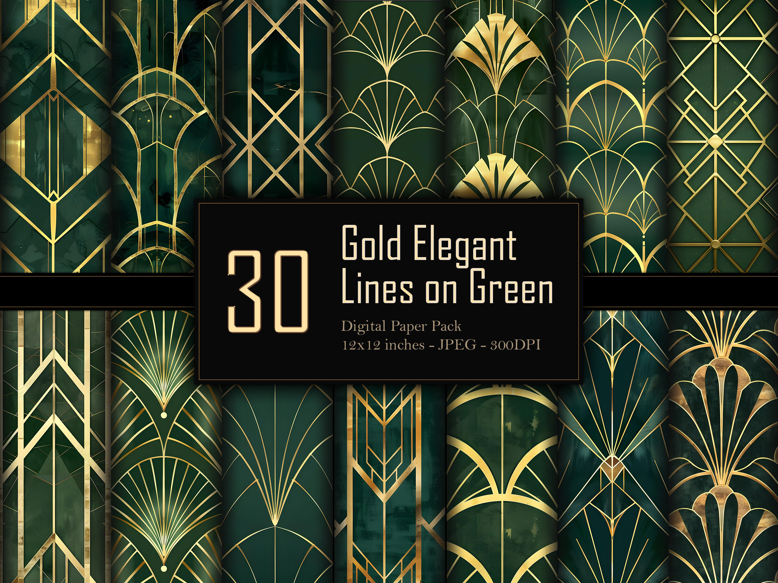 Gold Elegant Lines on Green, Commercial Use, 300 DPI - Etsy