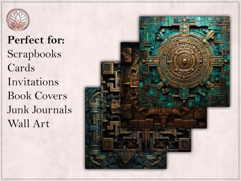 Gold Aztec Art Digital Paper Pack, 12x12 Inch, Ancient Motifs, Mayan ...