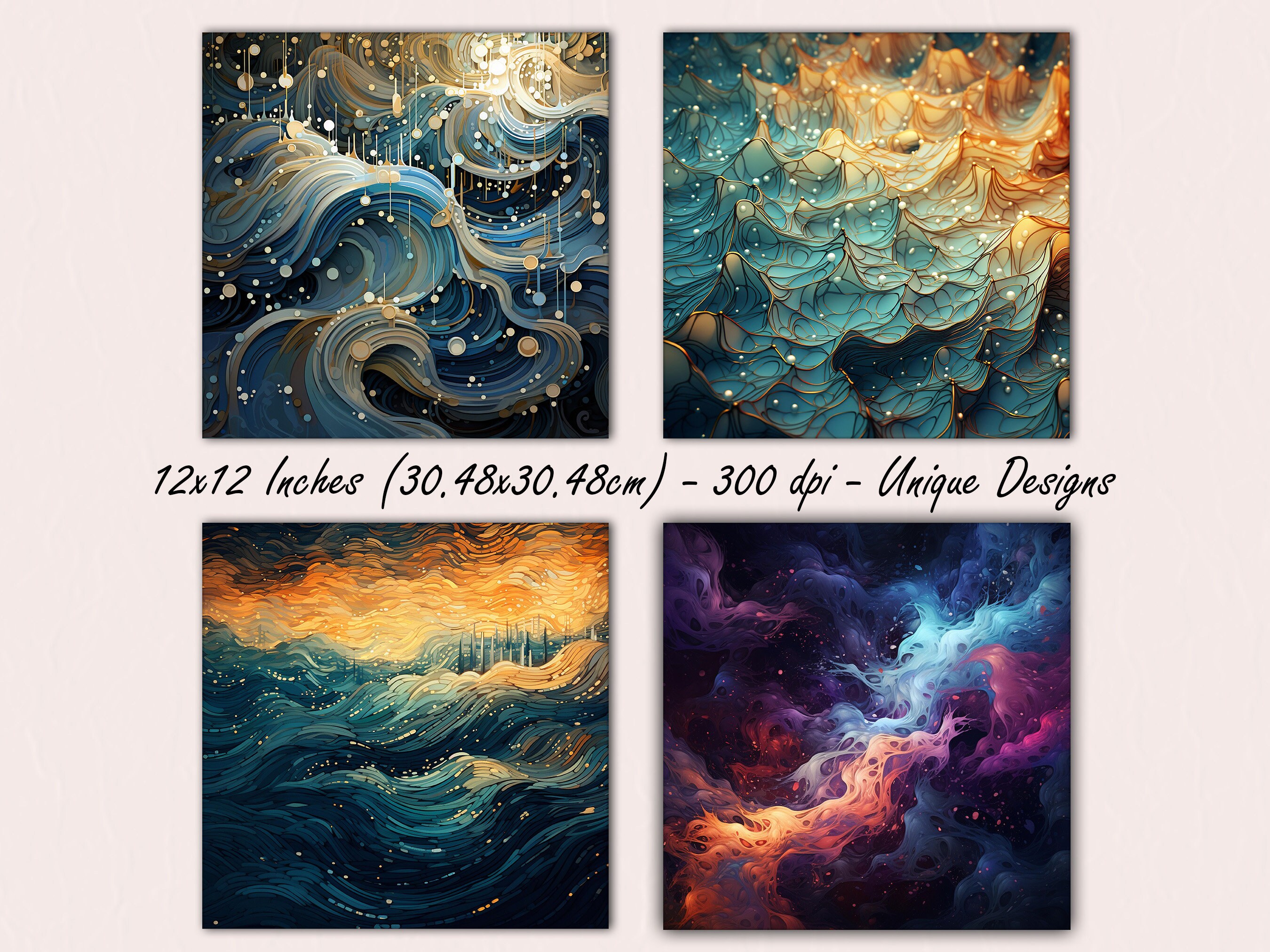 Golden Ocean Waves Digital Paper Pack, Gilded Tidal Patterns, Lustrous ...