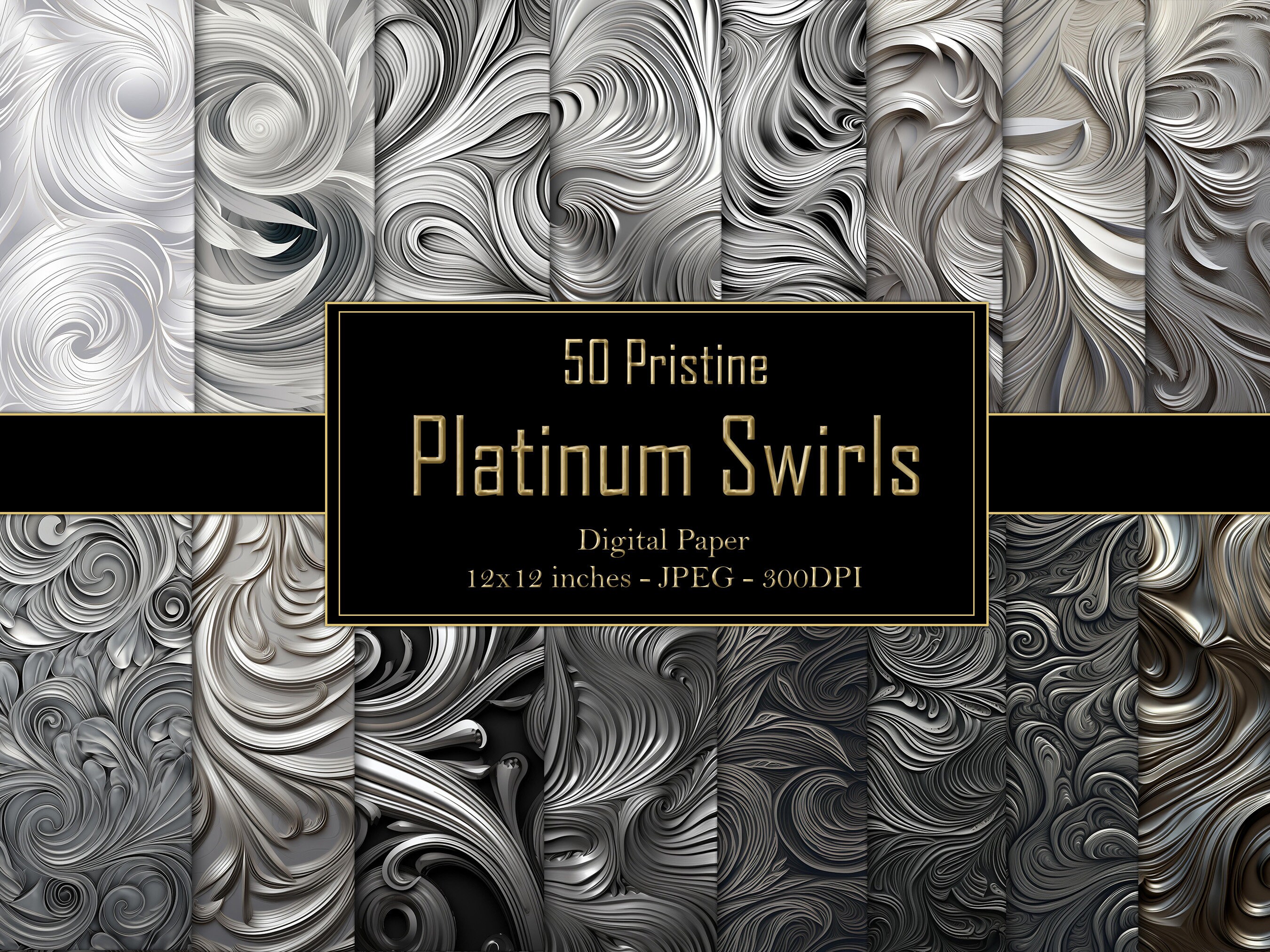 Pristine Platinum Swirls Digital Paper Pack - 50 Images, Luxury Metal ...