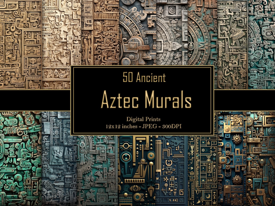 Ancient Aztec Murals Digital Paper Pack, Aztec Art Background, Mayan ...