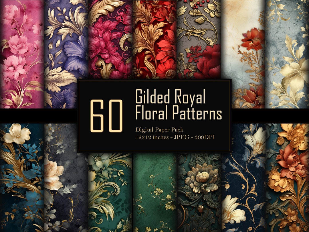 Gilded Royal Floral Patterns Digital Paper Pack, Luxurious Floral ...