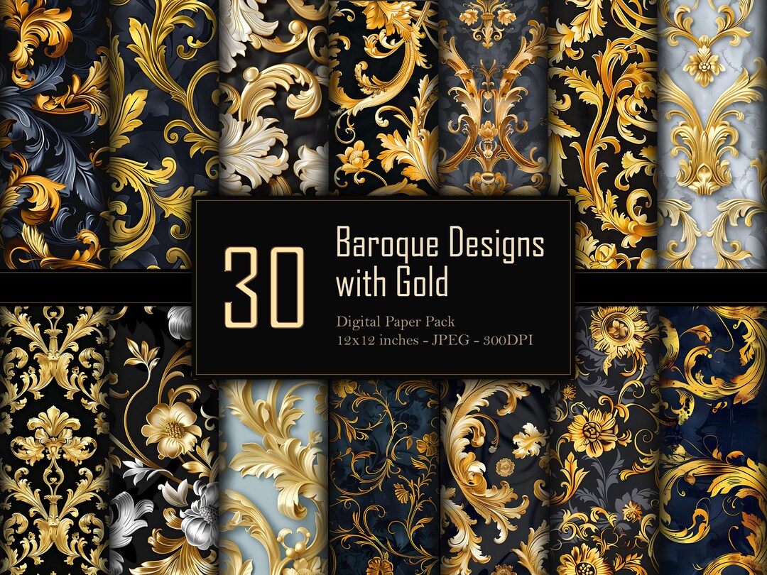 Baroque Digital Designs With Gold, Commercial Use, 300 DPI - Etsy