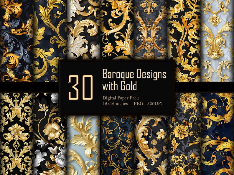 Baroque Digital Designs With Gold, Commercial Use, 300 DPI - Etsy