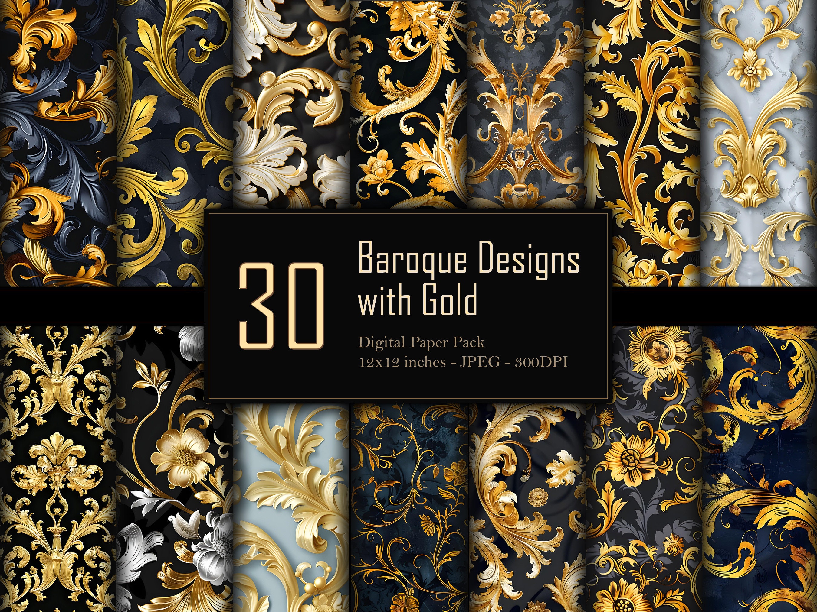 Baroque Digital Designs With Gold, Commercial Use, 300 DPI - Etsy