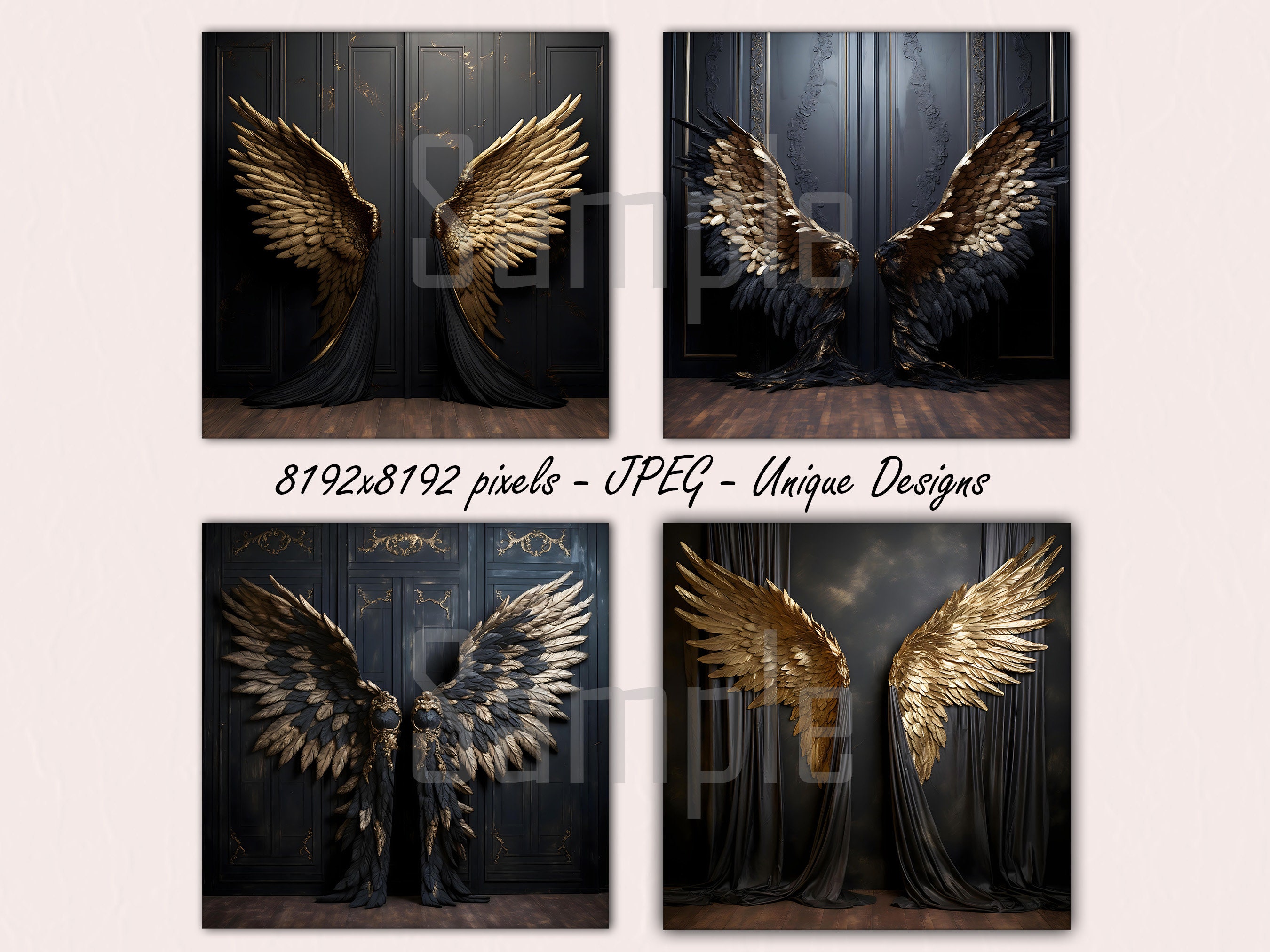 Gilded Dark Angel Wings Digital Photo Backdrop, Portrait Wing ...