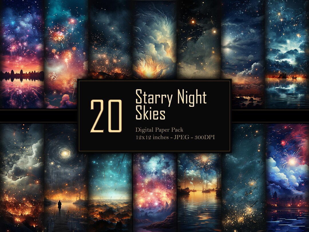 Starry Night Skies Digital Paper Pack, Beautiful Night Sky, Digital ...
