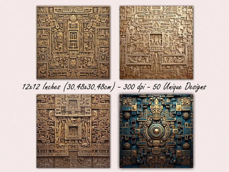 Ancient Aztec Murals Digital Paper Pack, Aztec Art Background, Mayan ...