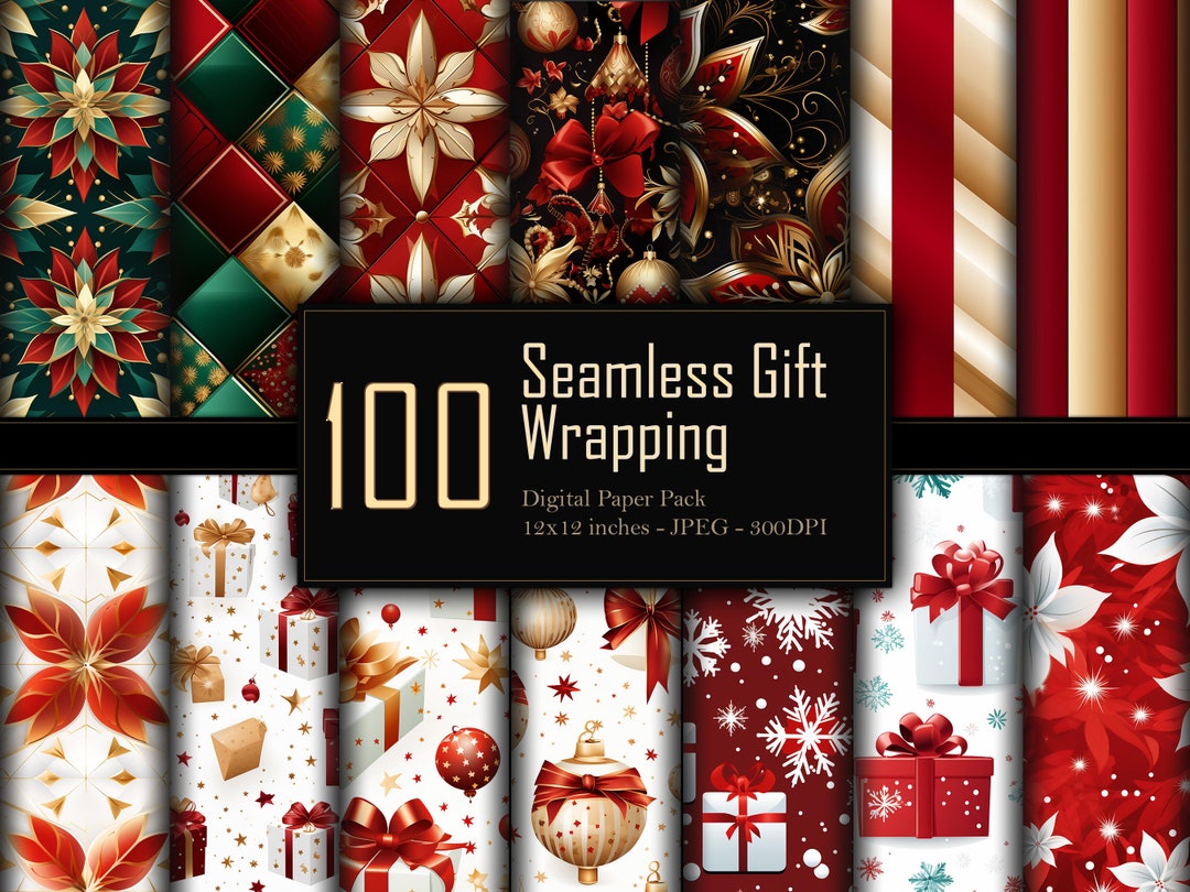 Seamless Christmas Gift Wrapping Digital Paper Pack, Seamless Present ...