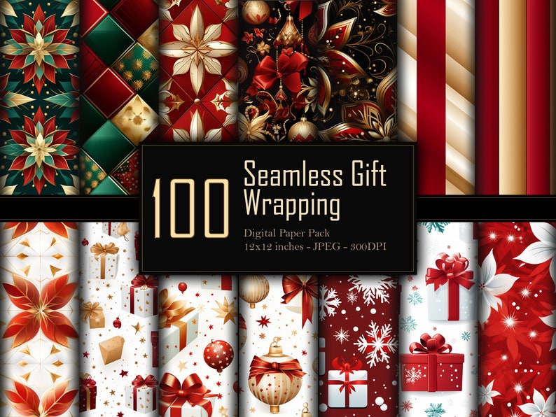 Seamless Christmas Gift Wrapping Digital Paper Pack, Seamless Present ...