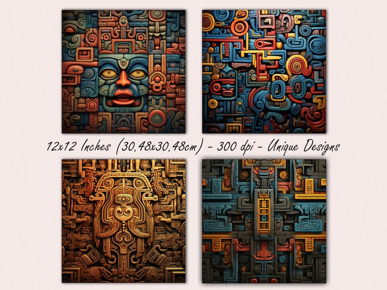 Ancient Mayan Murals, Mayan Art, Mayan Digital Paper Pack, 300DPI ...