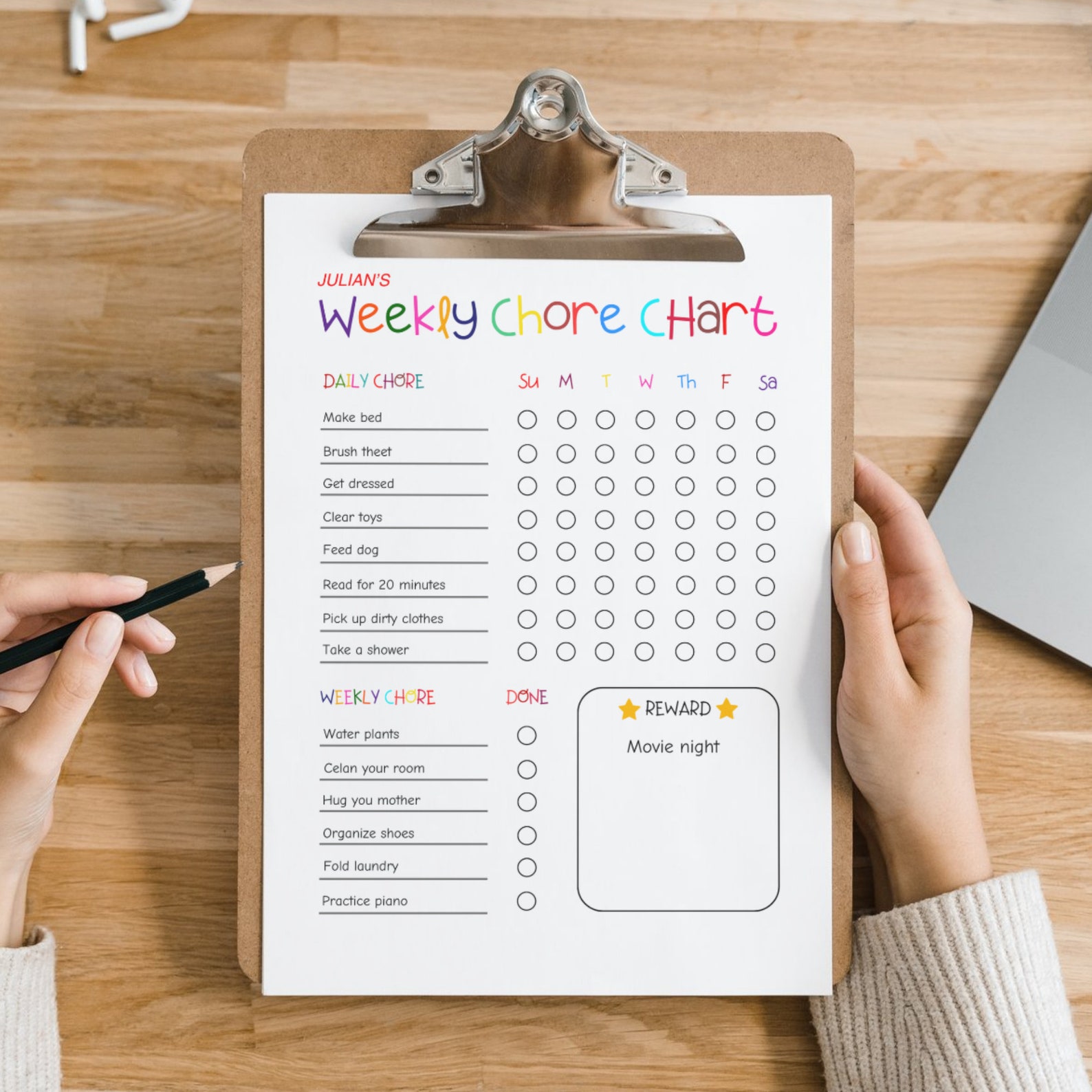 Chore Chart, Printable Editable Kids Chore Chart | Daily & Weekly ...