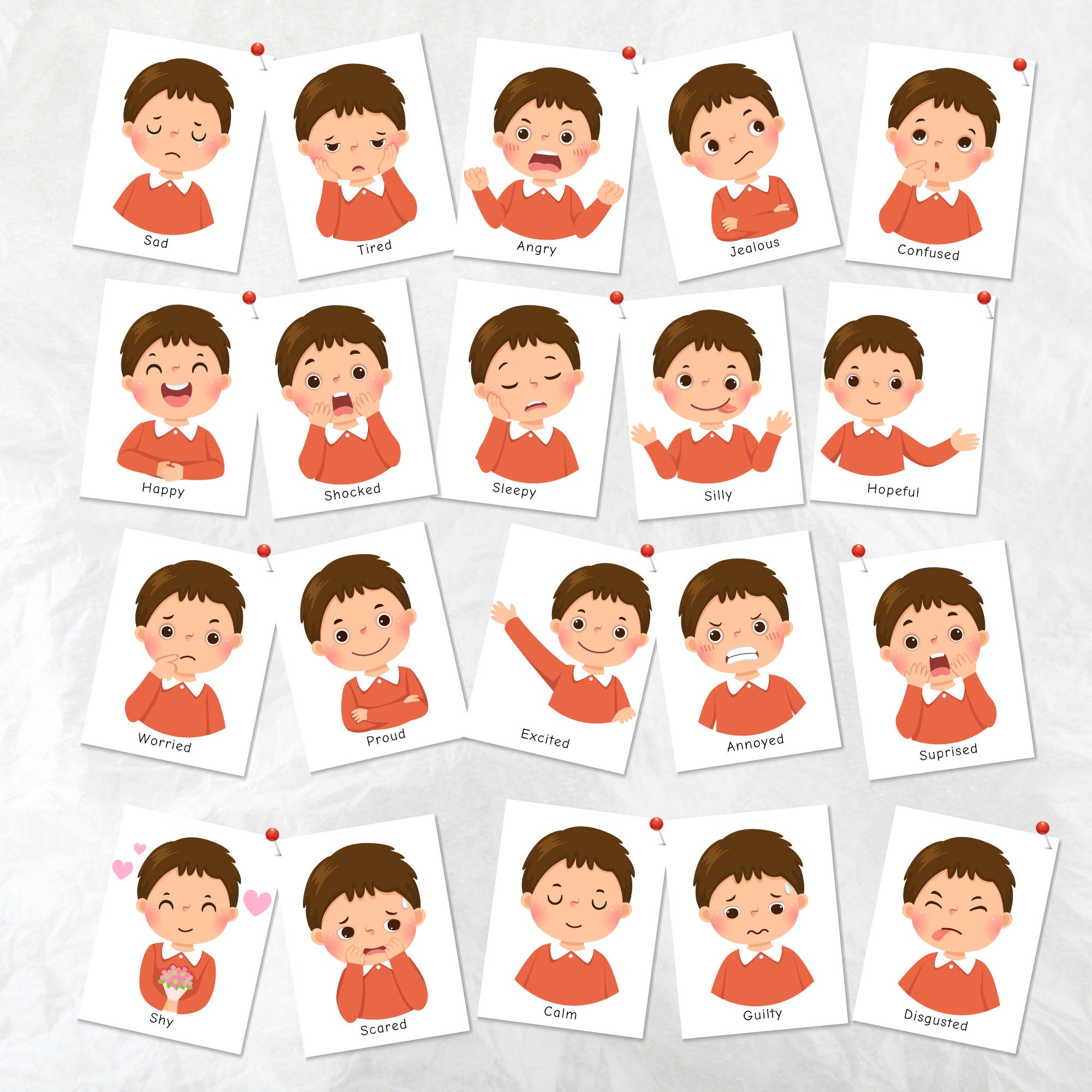 20 Emotion Flashcards,feeling Cards,feelings Flashcards,homeschool ...