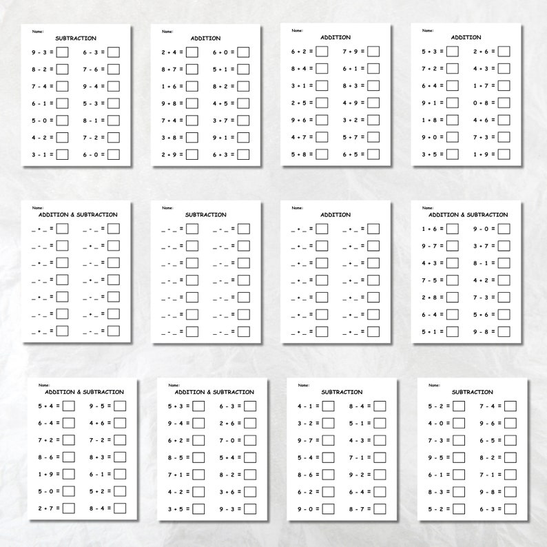 Addition Subtraction Worksheets: Kids Math Practice (digital Download ...