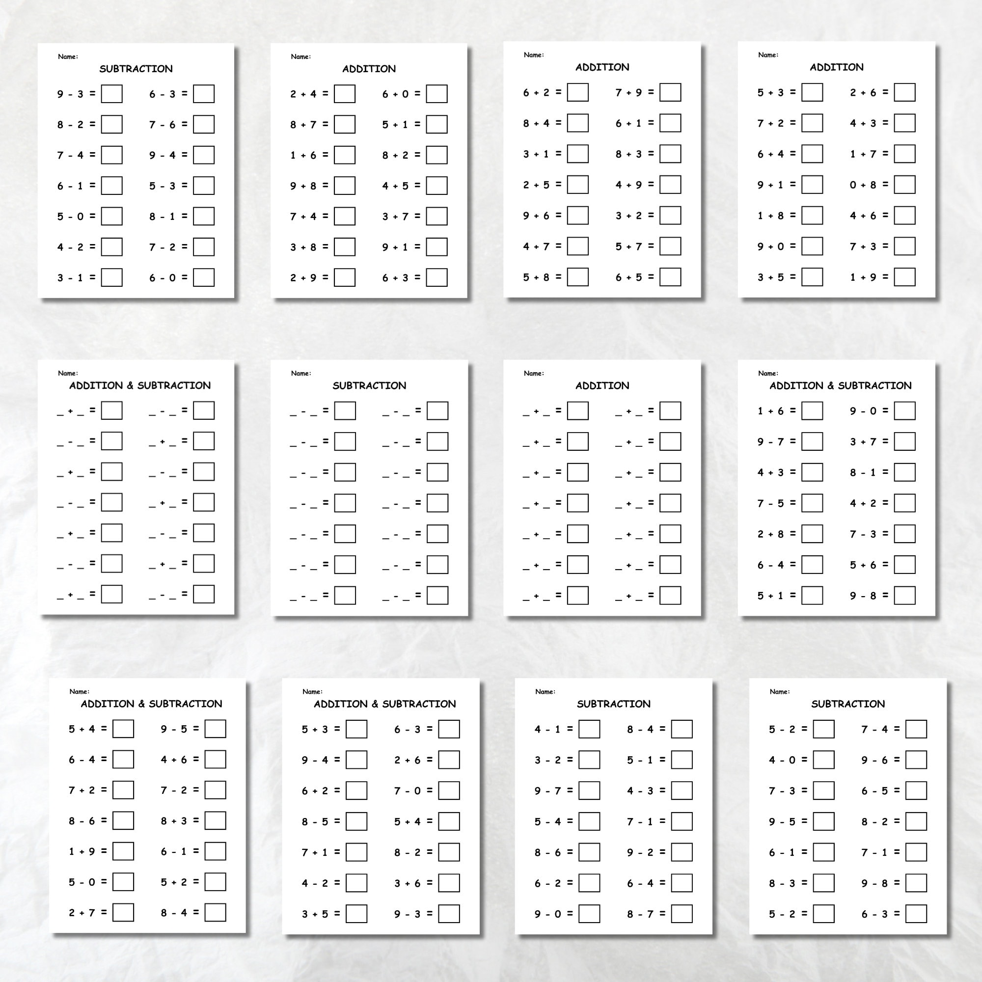 Addition Subtraction Worksheets: Kids Math Practice (digital Download ...