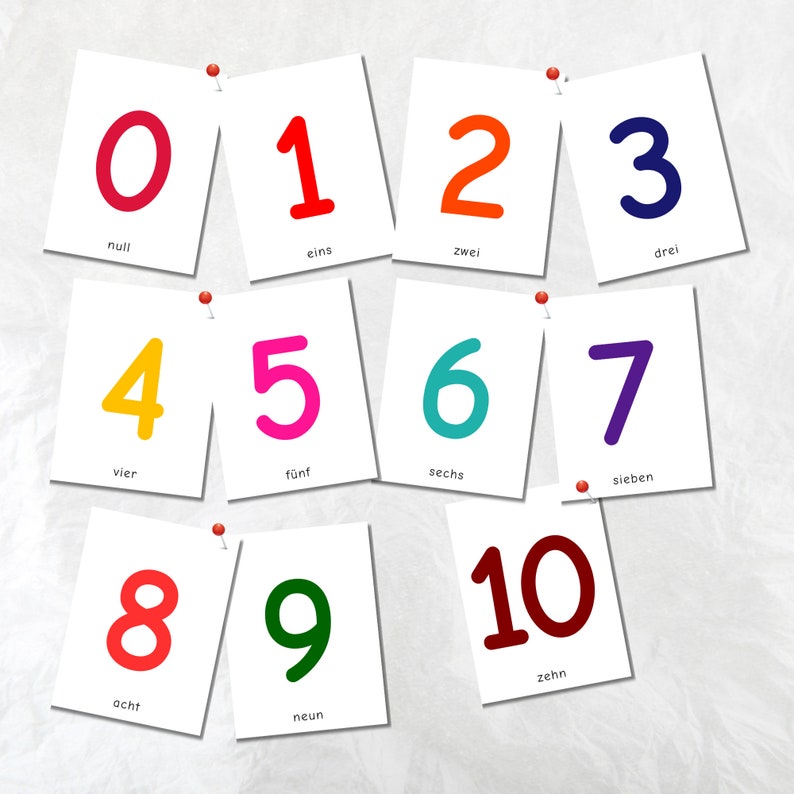 German Numbers Flashcards 0-10, Rainbow Montessori Set (digital ...