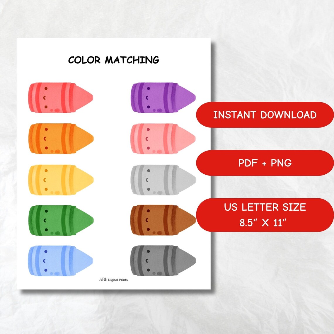 Crayon Color Matching Game: Toddler Learning Activity (printable PDF ...