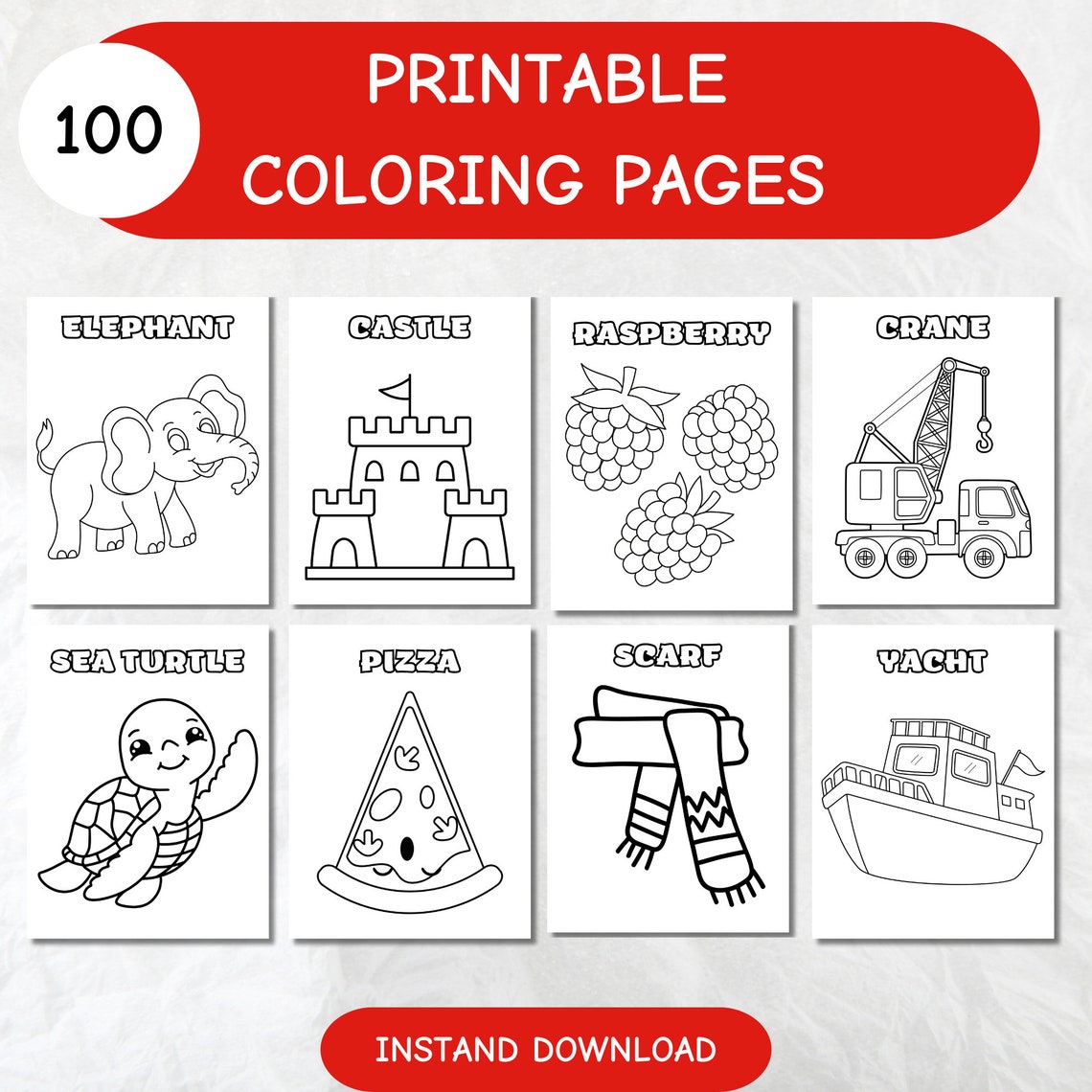 100 Kids Coloring Pages: Fun Printable Activities (PDF + PNG) - Etsy