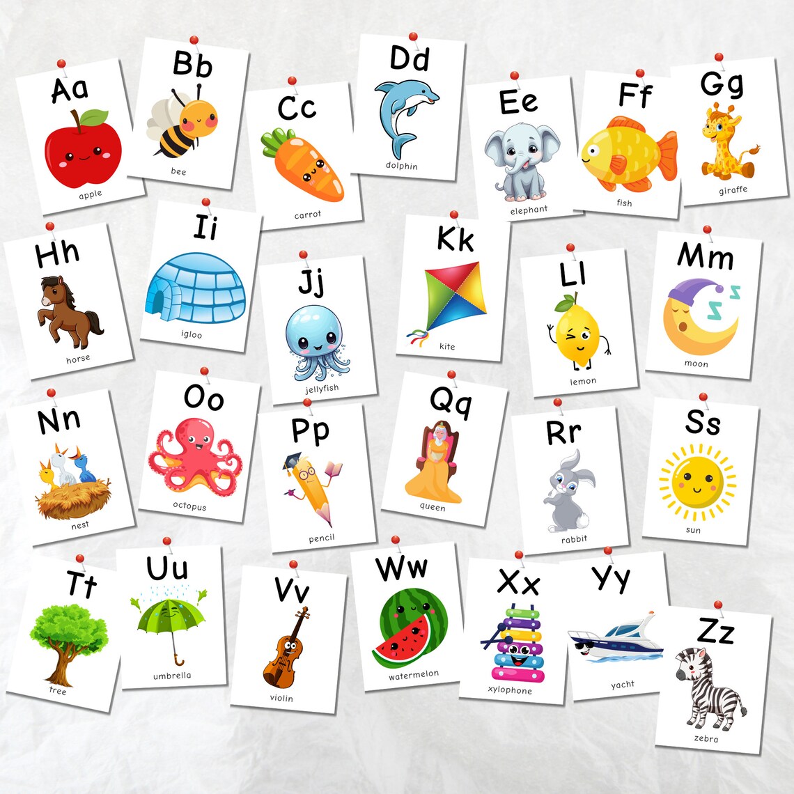 26 Alphabet Flash Cards, Toddlers Preschool Early Learning Resource ...