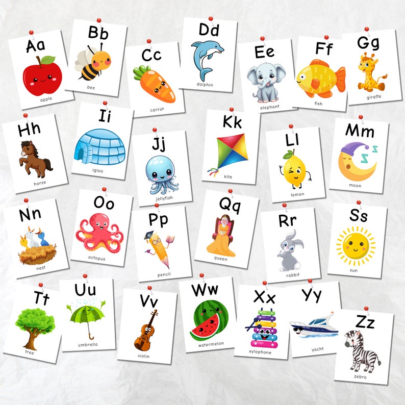 26 Alphabet Flash Cards, Toddlers Preschool Early Learning Resource ...