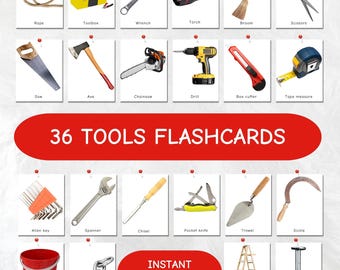 Tools Flashcards for Kids | Printable 3-part Montessori Cards | PDF PNG ...