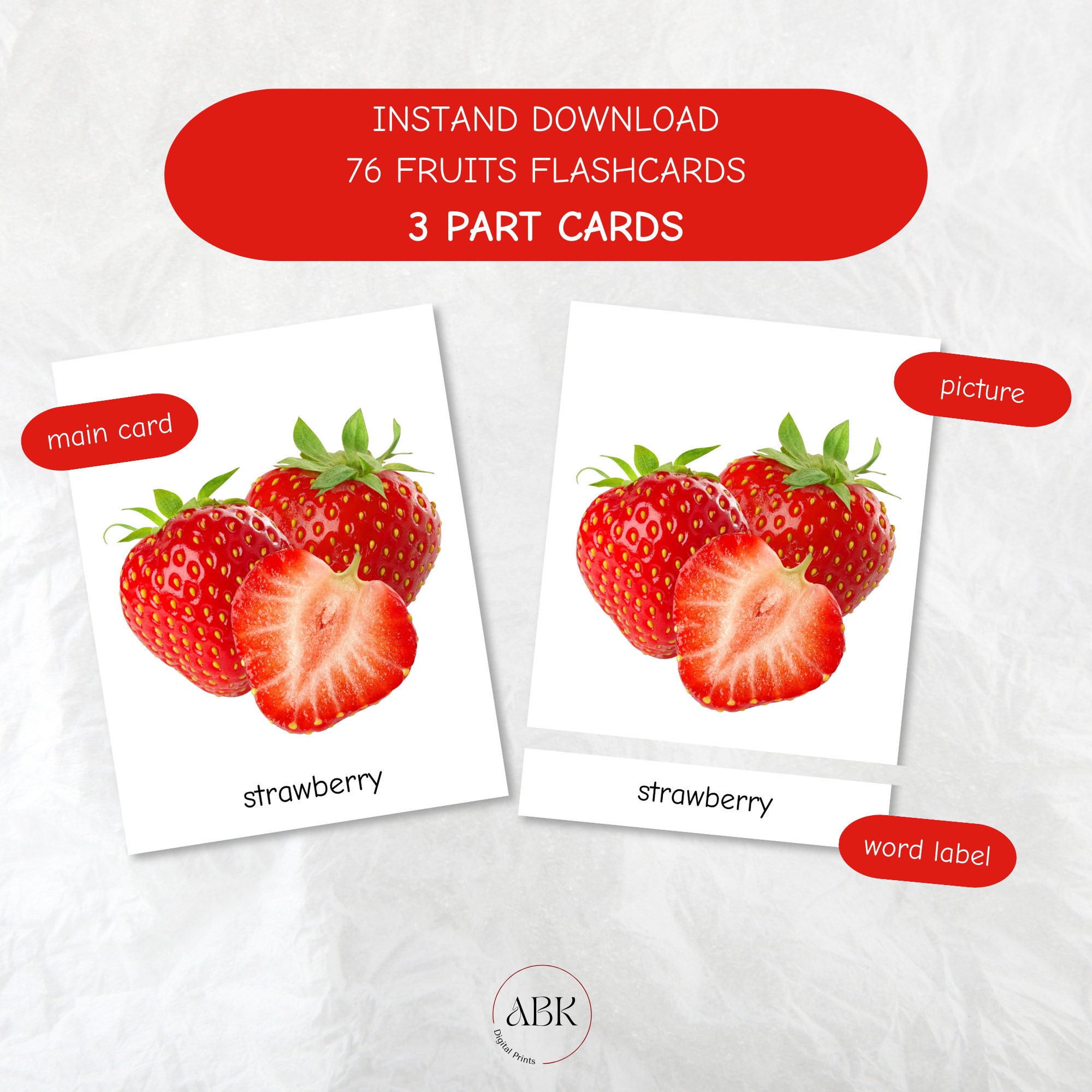 Fruits Flashcards: Montessori Learning Cards (digital Download) - Etsy