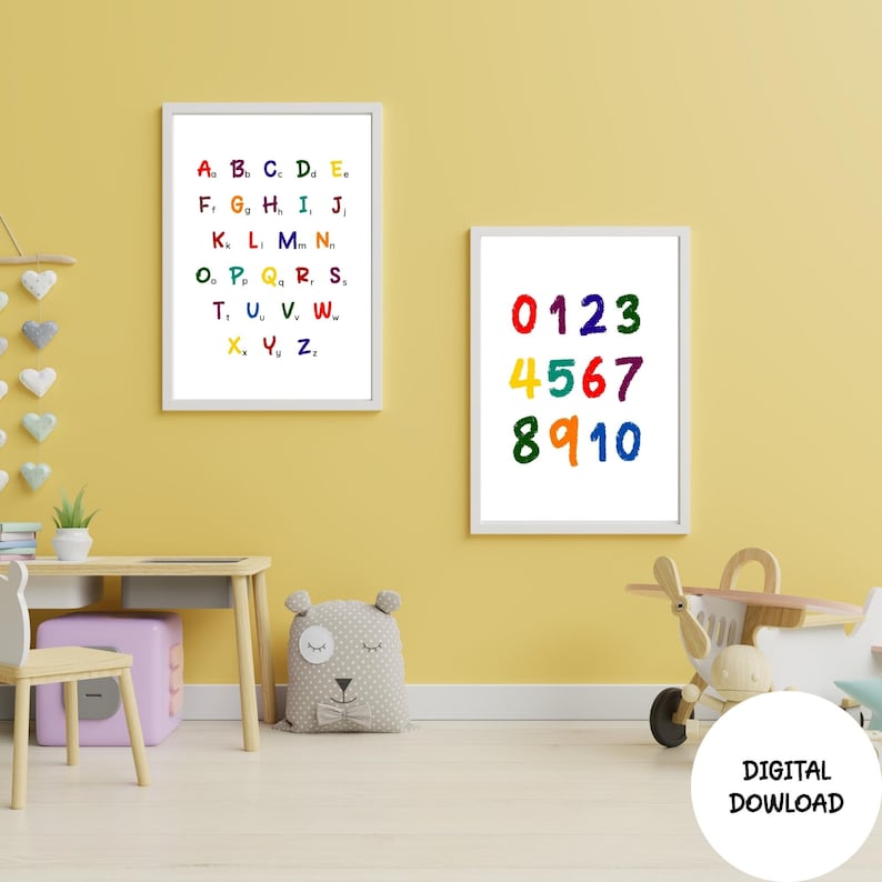 Alphabet & Numbers Printable Poster Set: Chalk Style Kids Decor ...