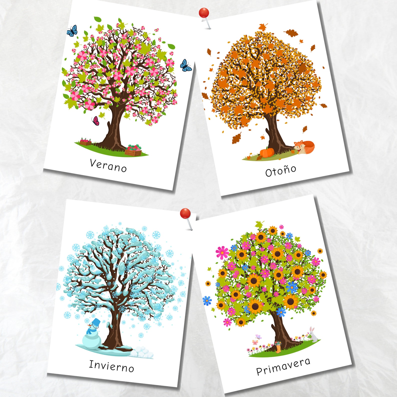 Spanish Four Seasons Vocabulary, Flashcards PDF, Montessori Cards ...