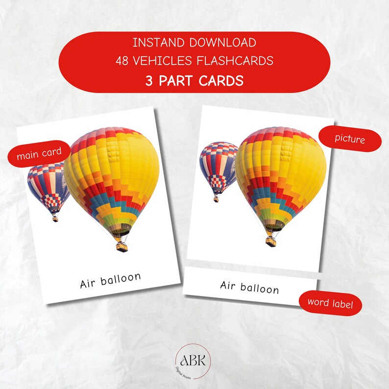 48 VEHICLES Flashcards, Montessori Flashcards, Printable Cards ...