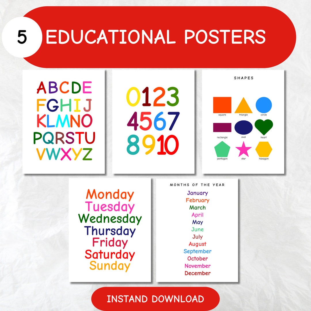 Set of 5 Educational Posters, Homeschool Learning Prints, Classroom ...