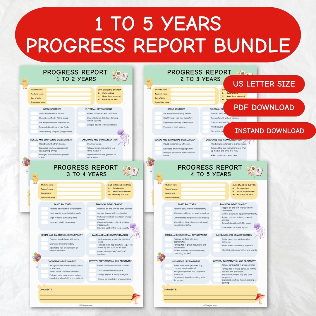 Toddler Progress Report Bundle – Printable 1-5 Years Milestone Tracker ...