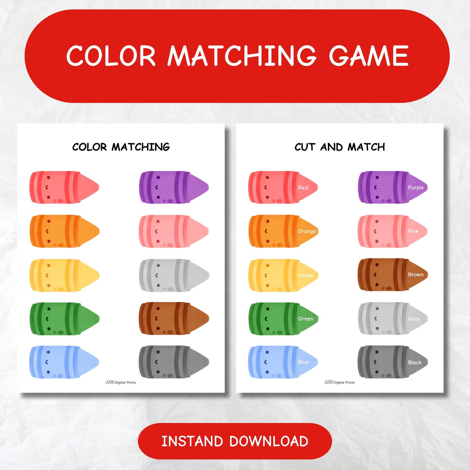 Color Matching Game With Crayons for Toddlers | Printable PDF & PNG ...