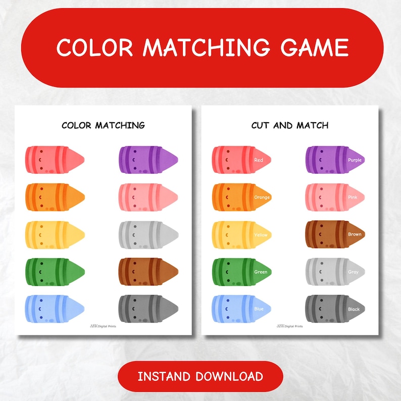 Color Matching Game With Crayons for Toddlers | Printable PDF & PNG ...