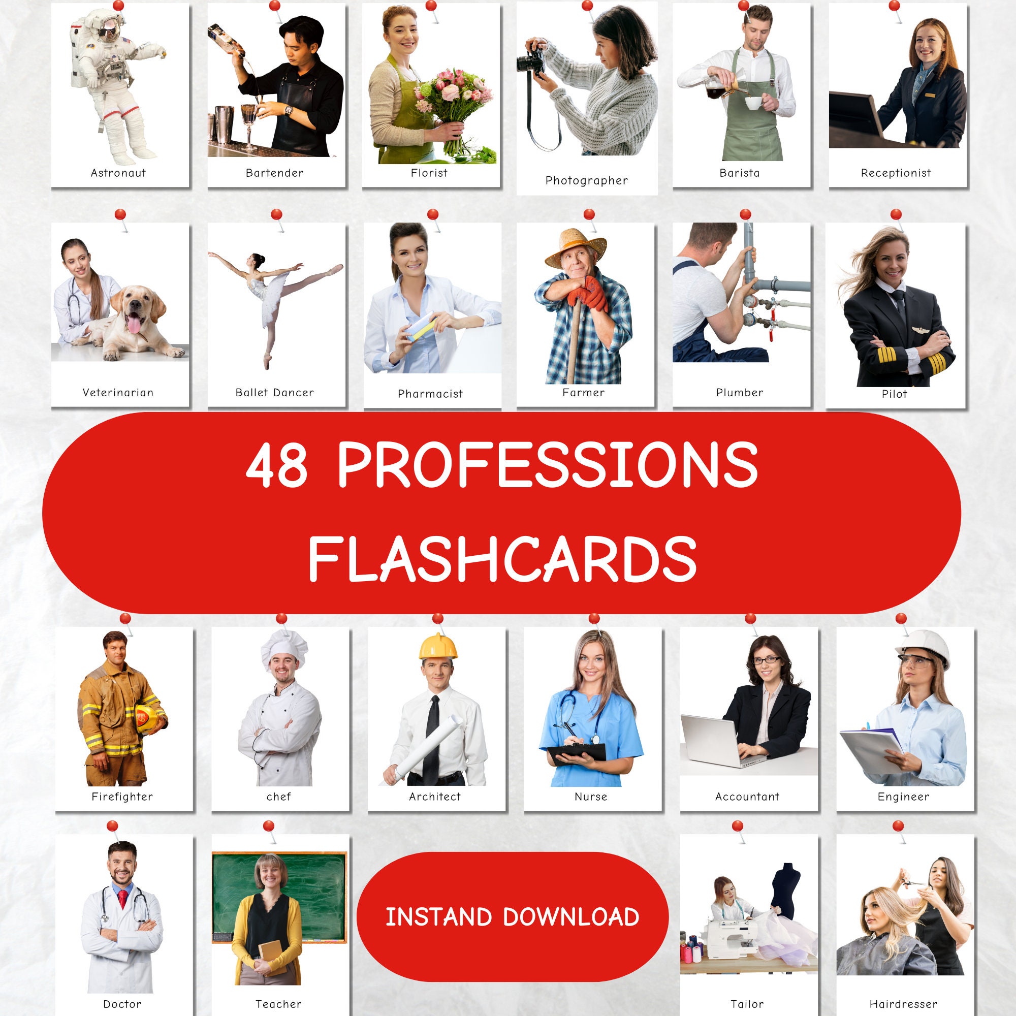 Professions Flashcards for Kids: Montessori Learning Cards (PDF-PNG ...
