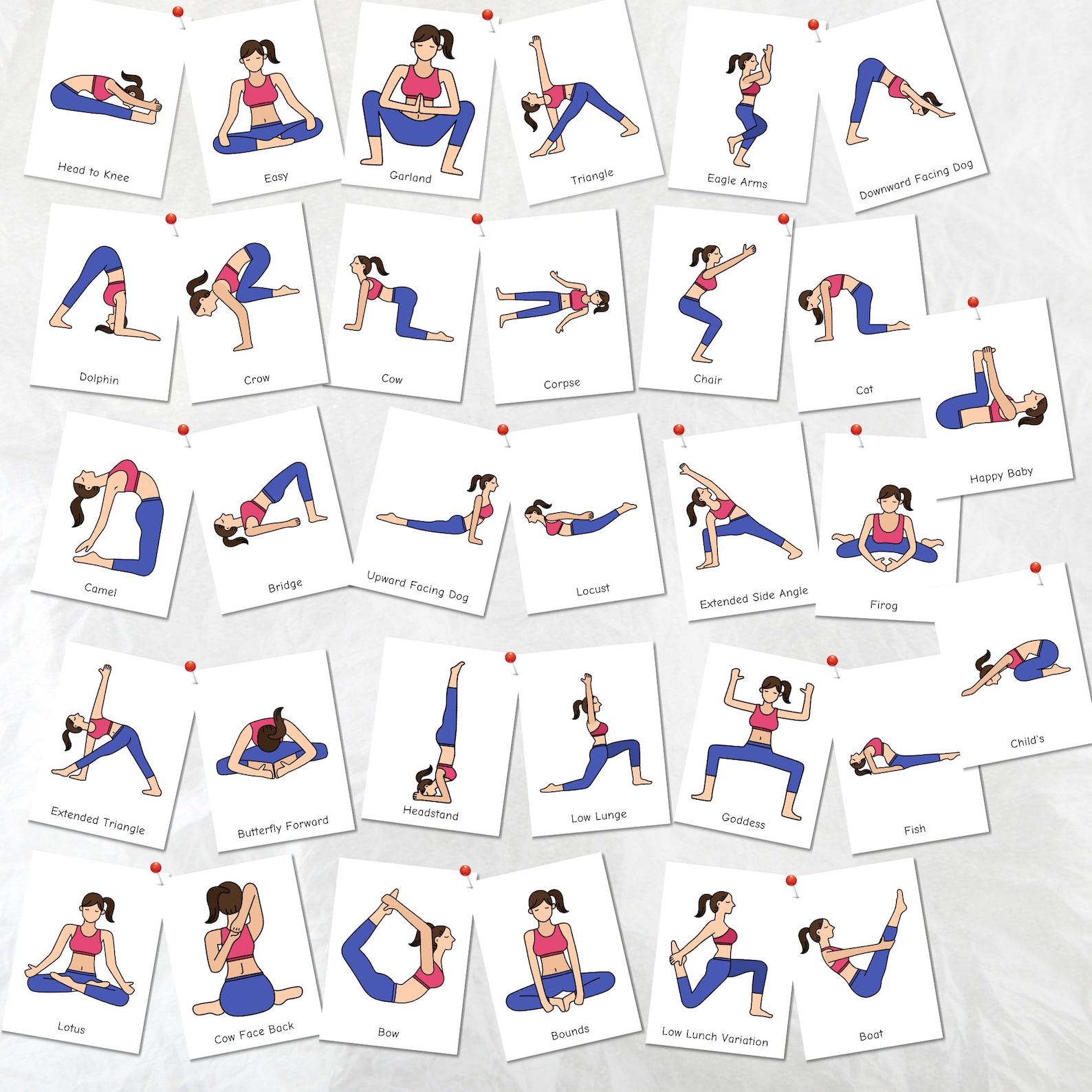 32 YOGA POSES Flashcards, 32 Cards - Sets, Printable/digital PDF ...