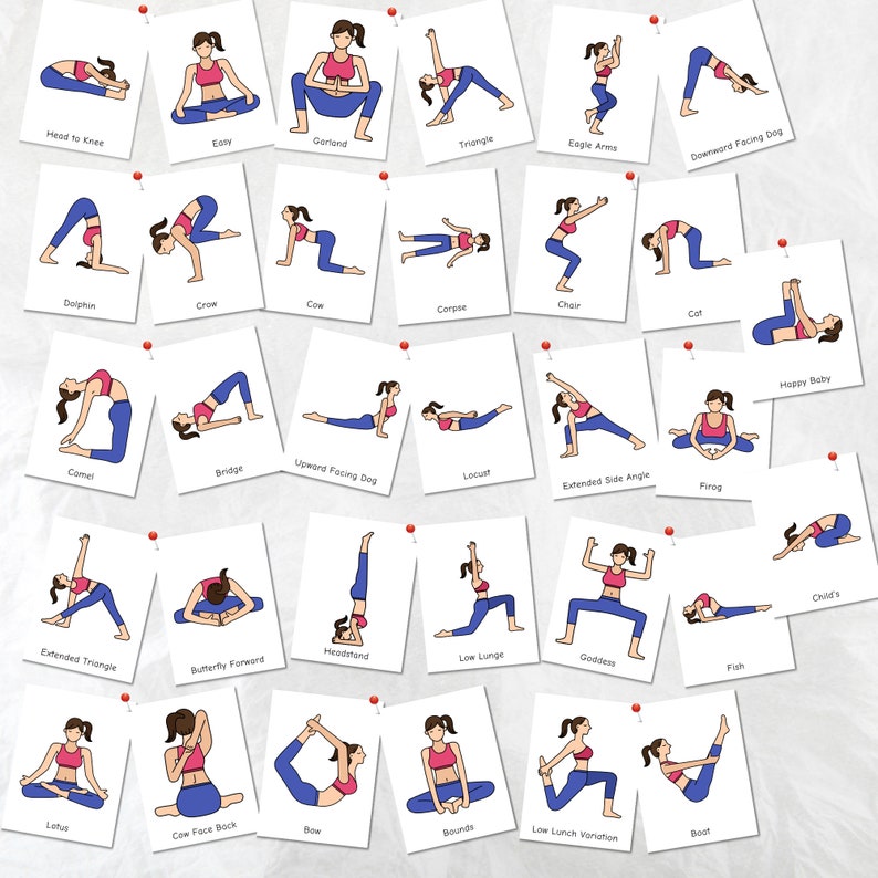 32 YOGA POSES Flashcards, 32 Cards - Sets, Printable/digital PDF ...