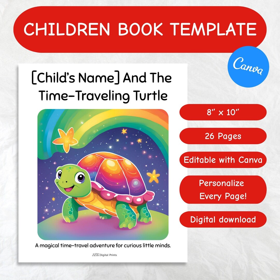Personalized Kids Storybook Template: Time-travel Turtle (digital ...
