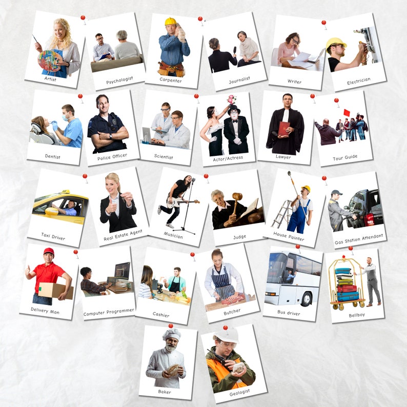 Professions Flashcards for Kids: Montessori Learning Cards (PDF-PNG ...