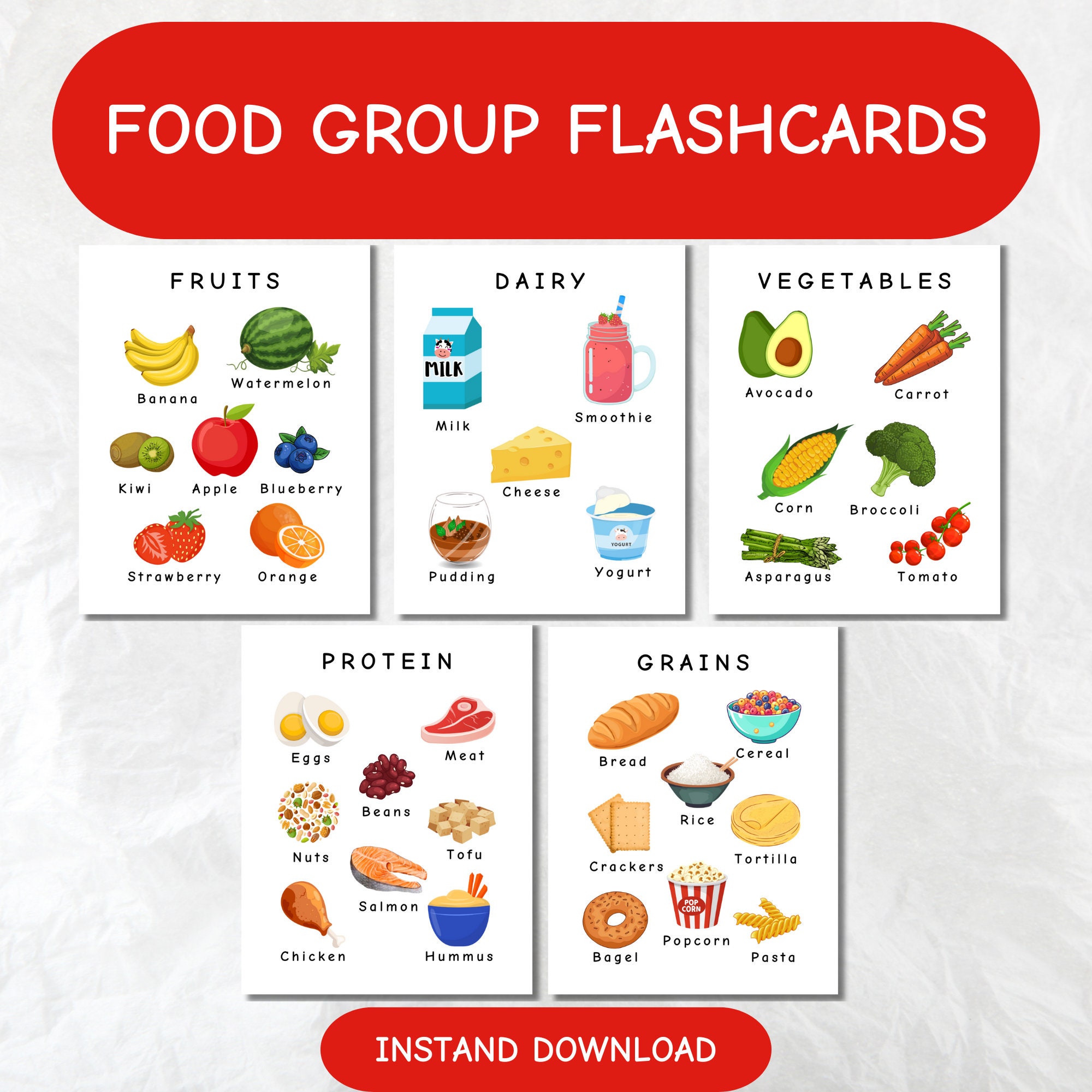 Food Group Flashcards, Kids Flashcards, Classroom Decor, Printable ...