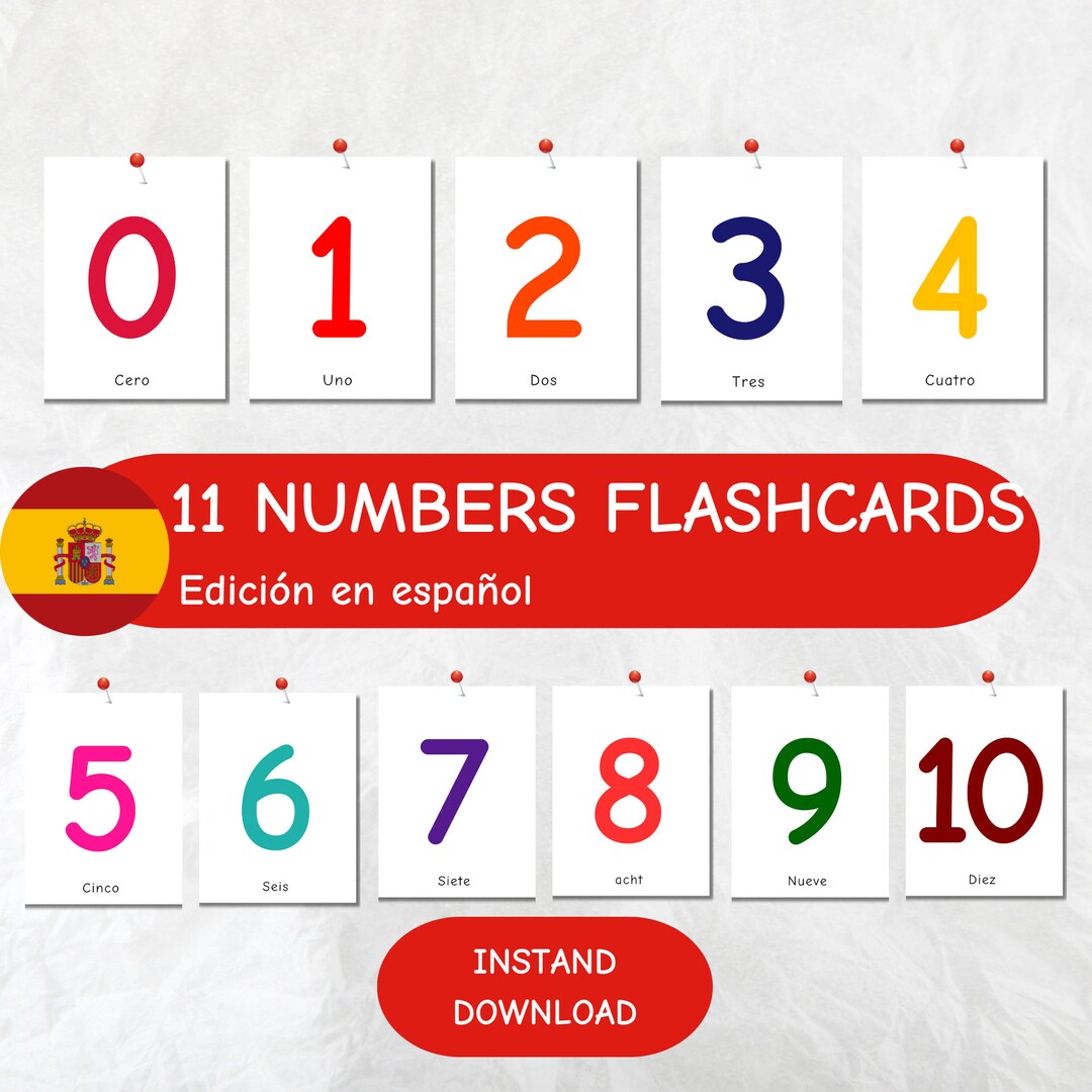 SPANISH Numbers Flash Cards, Number Flashcards 0-10 Digital Download ...