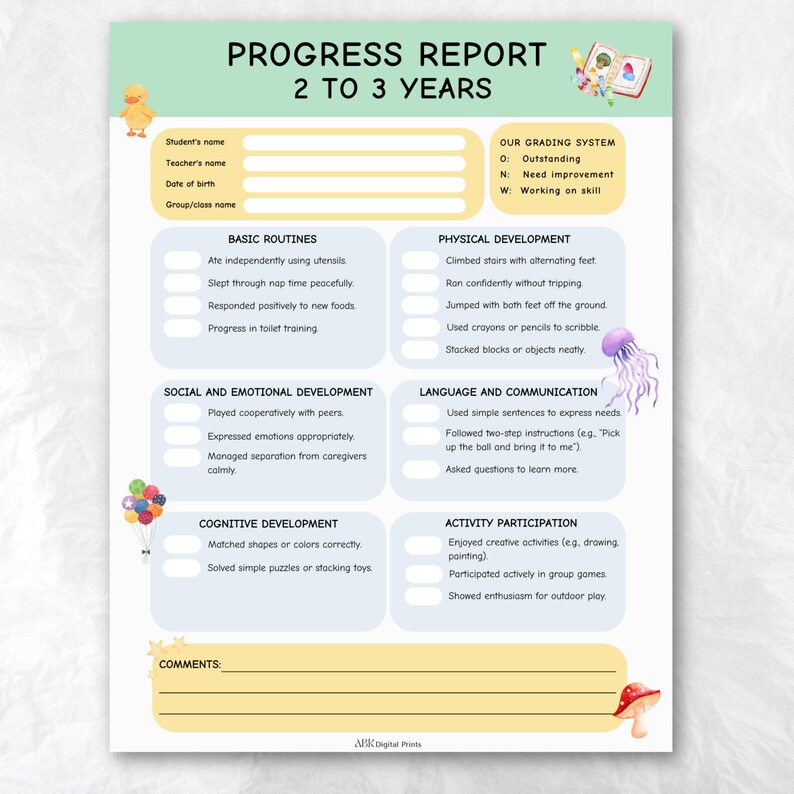 Daycare Progress Report: 2-3 Year Olds, Digital Download (PDF) - Etsy