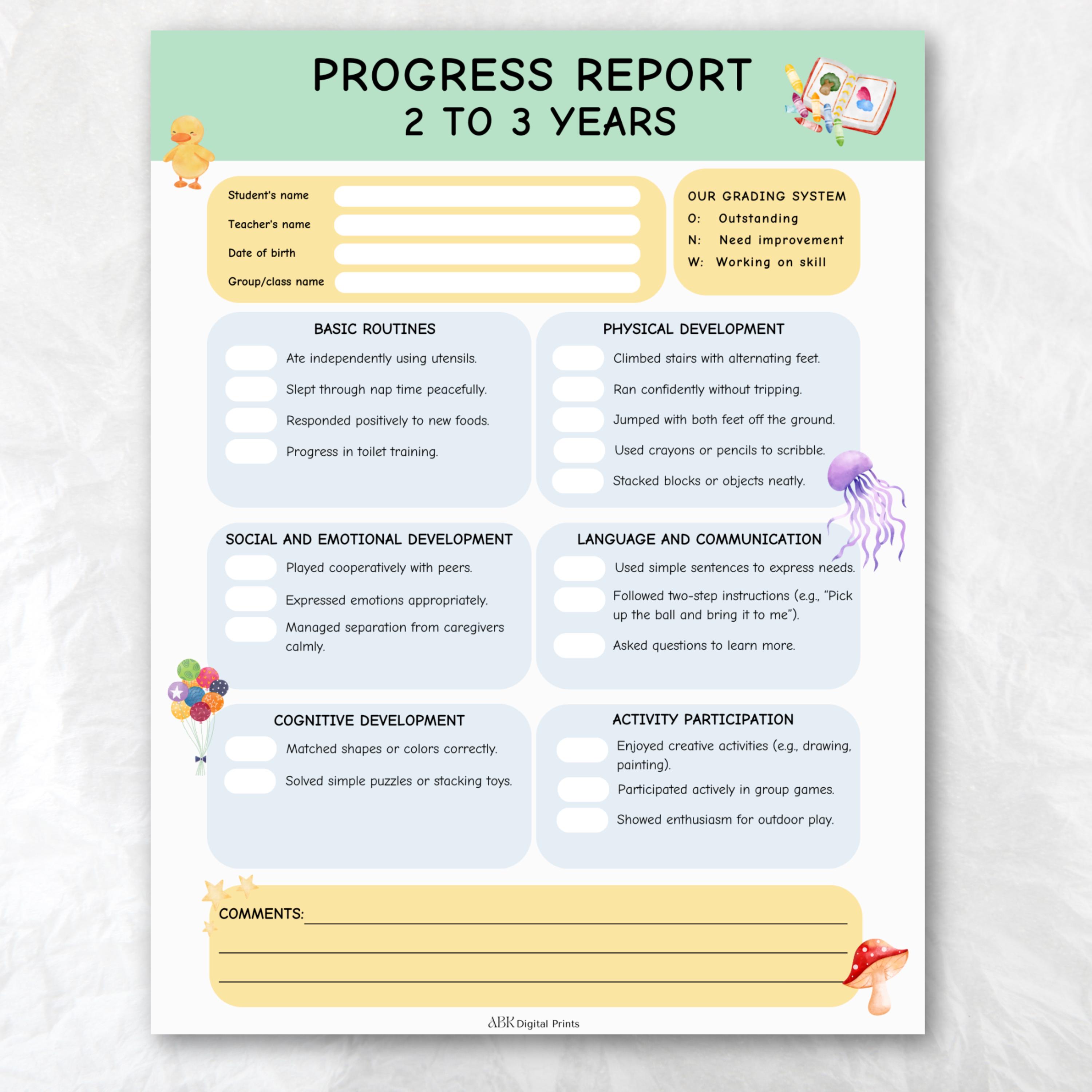 2-3 Year Old Progress Report | Report Card | Progress Report |childcare ...