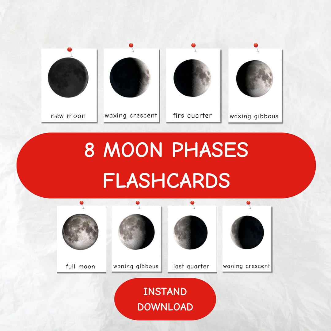 Moon Phases Flashcards,educational Flash Cards, Homeschool Montessori ...