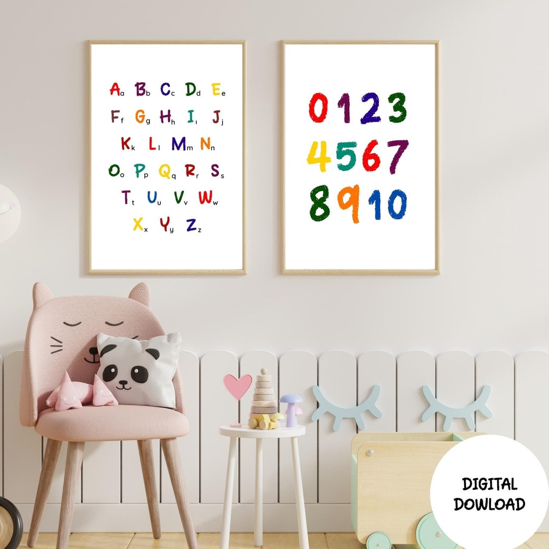 Alphabet & Numbers Printable Poster Set: Chalk Style Kids Decor ...