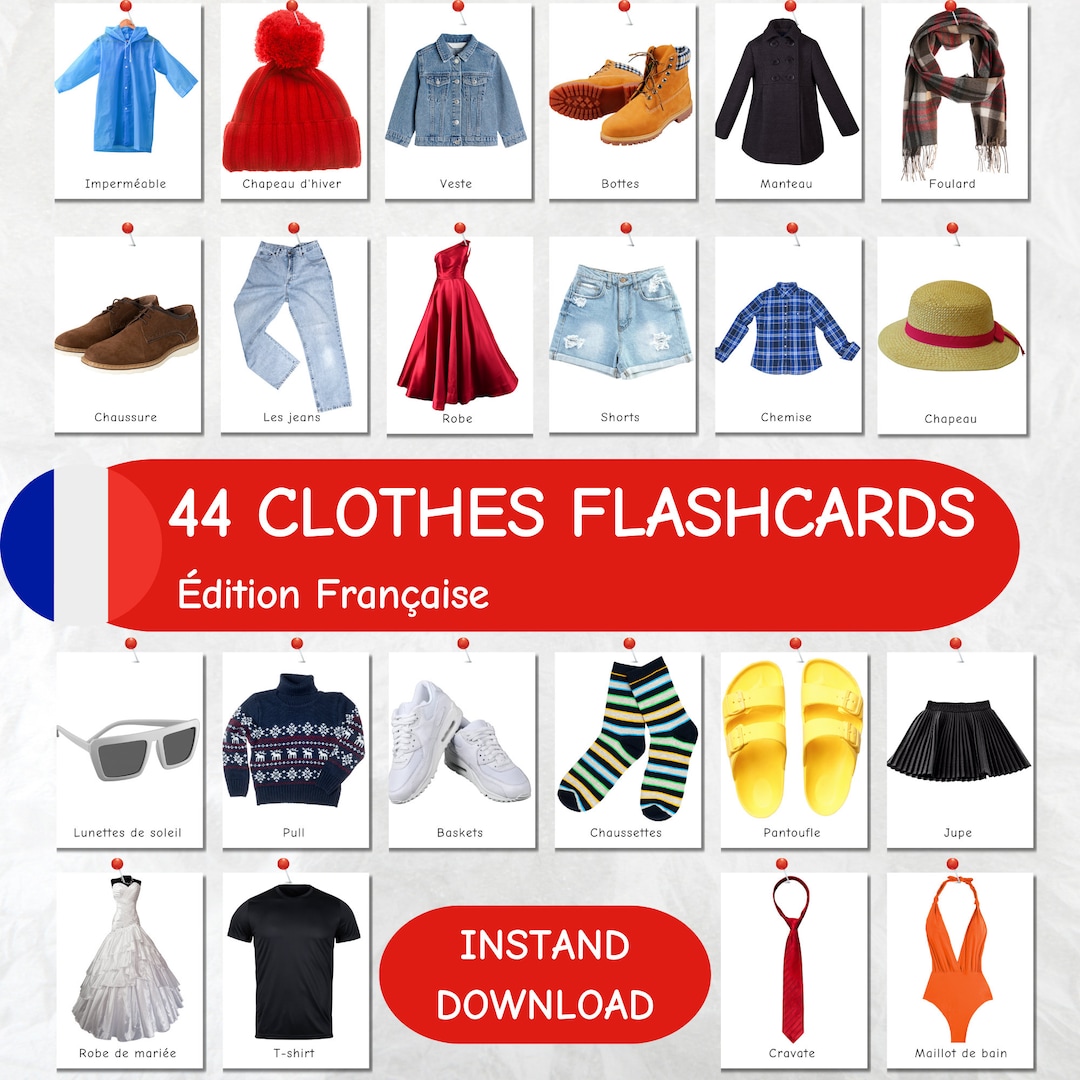 French Clothes Flashcards: Montessori Vocabulary Cards (digital PDF) - Etsy