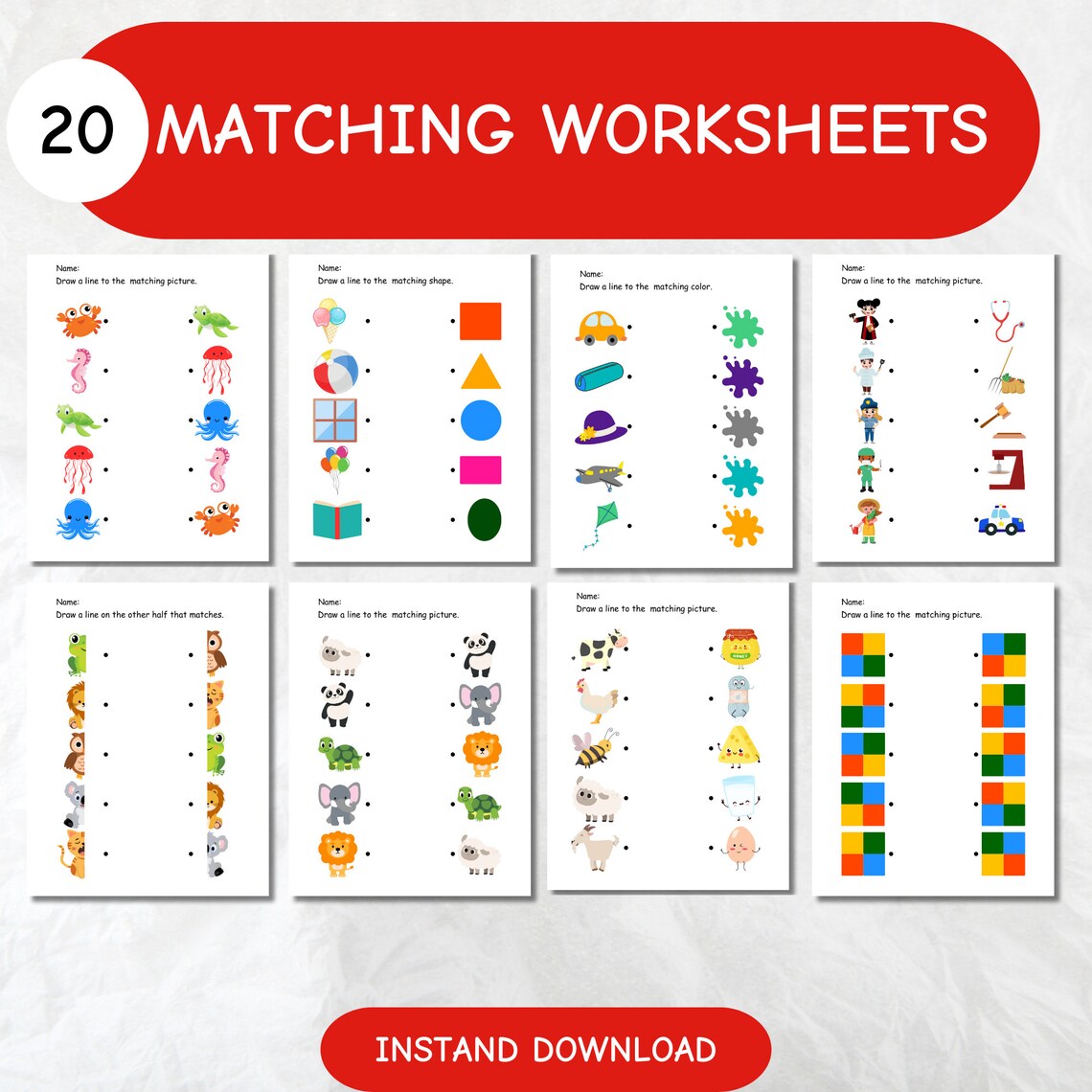 Matching Worksheets Printable Preschool Activity PDF - Etsy