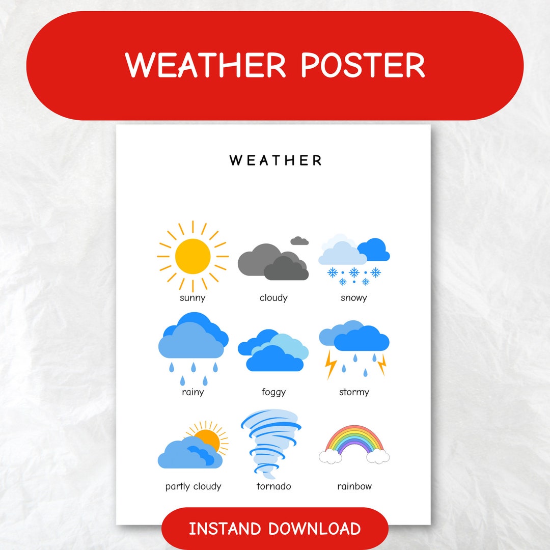 Weather Poster, Educational Print, Montessori Nursery, Homeschool Decor ...