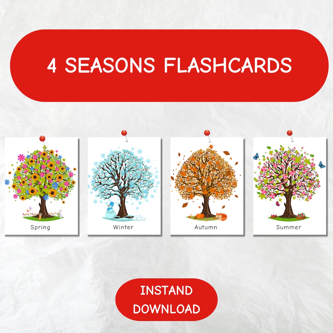 4 SEASONS Vocabulary, Flashcards PDF, Montessori Cards, Learning Tool ...